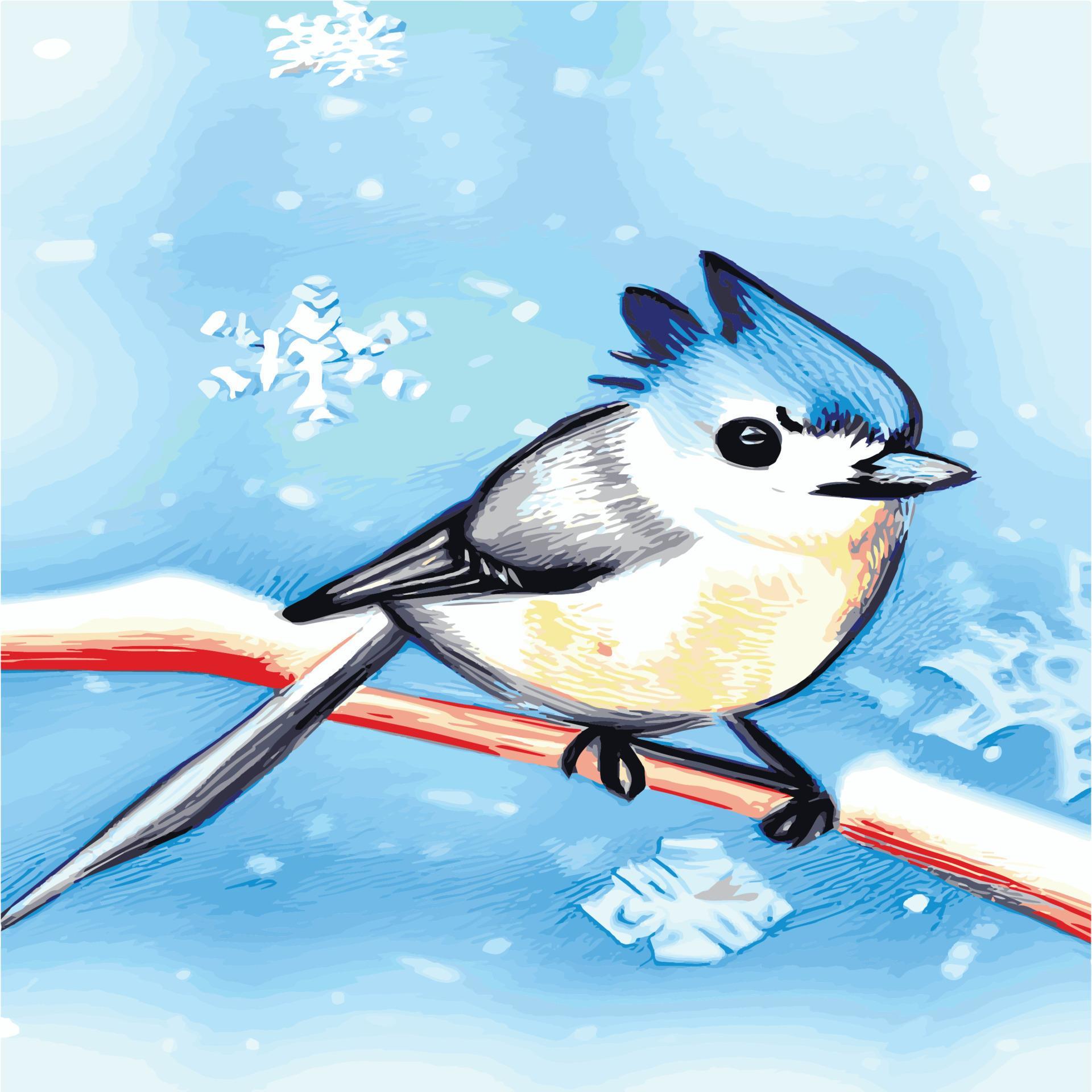 Vector realistic detailed vector illustration winter birds branches ...