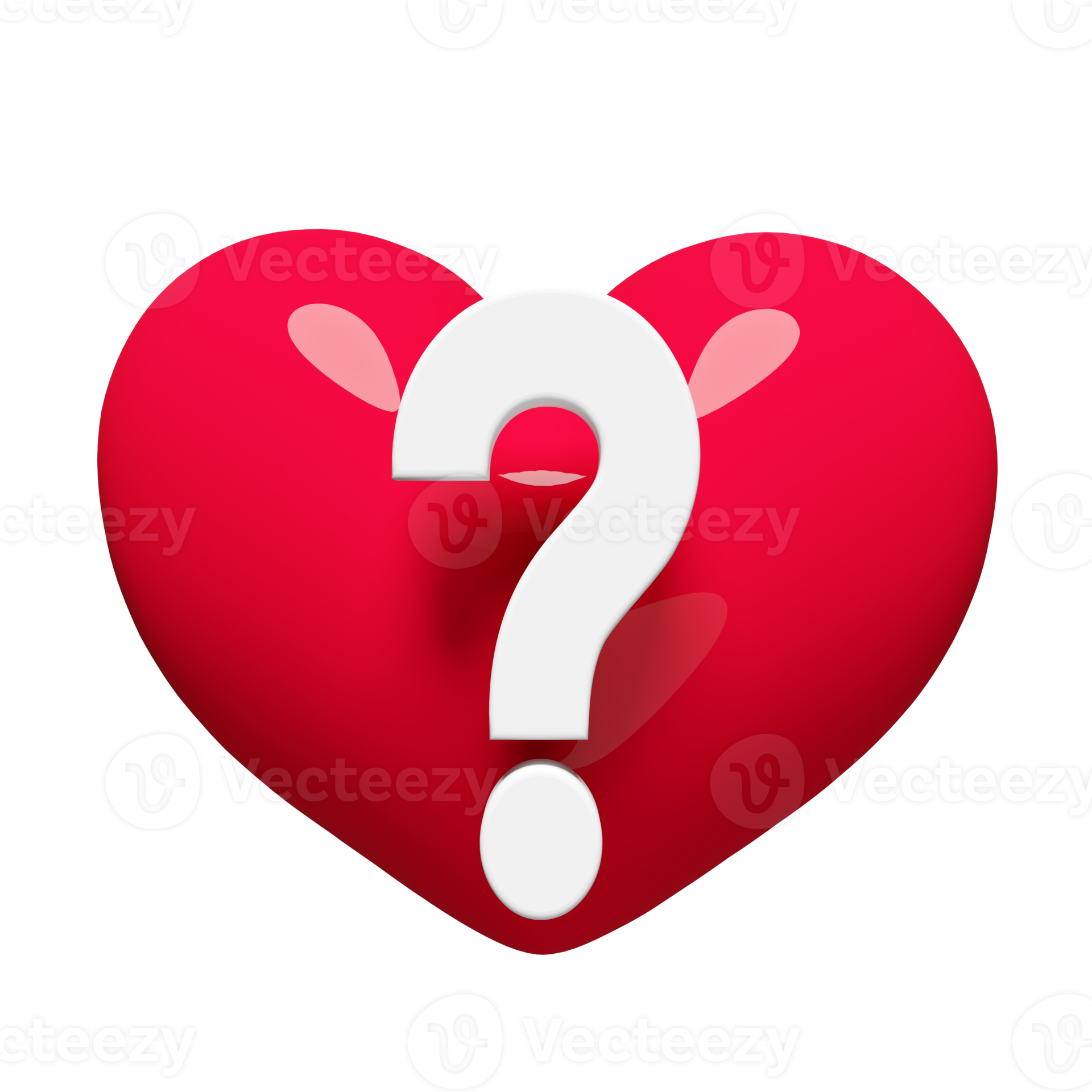 3d red heart with white question mark symbol icon isolated. FAQ or frequently asked questions ...