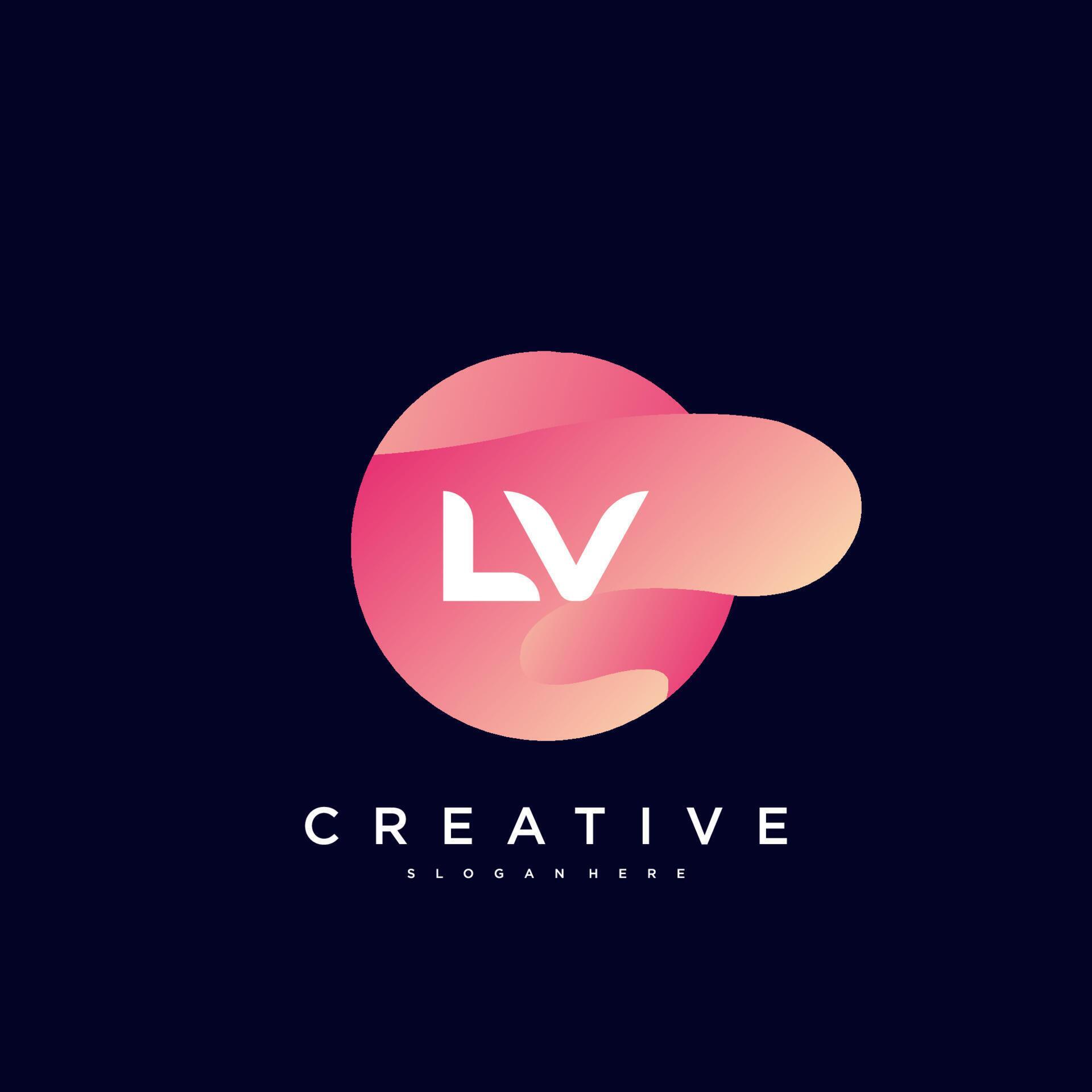 Lv Initial Letter Logo Icon Design Template Elements With Wave Colorful