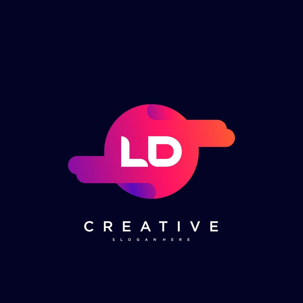 Ld Initial Letter Logo Icon Design Template Elements With Wave Colorful