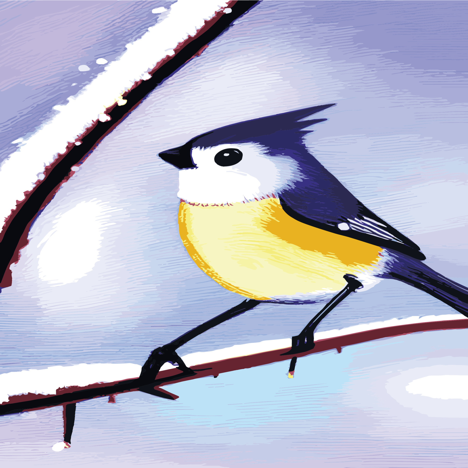 Vector realistic detailed vector illustration winter birds branches ...