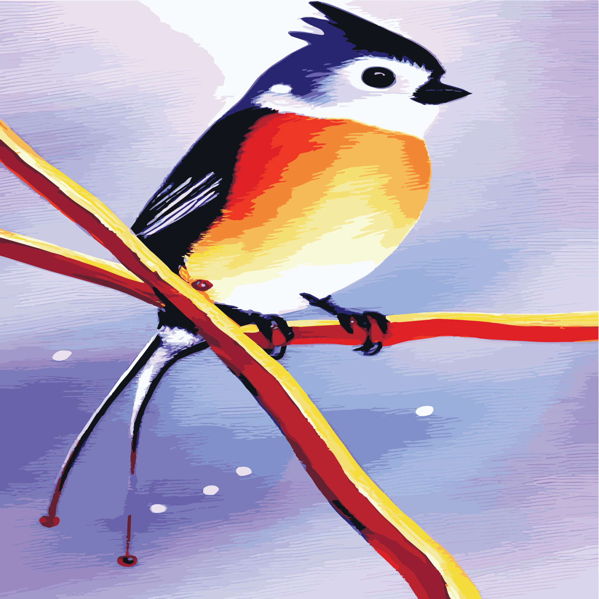 Vector realistic detailed vector illustration winter birds branches ...