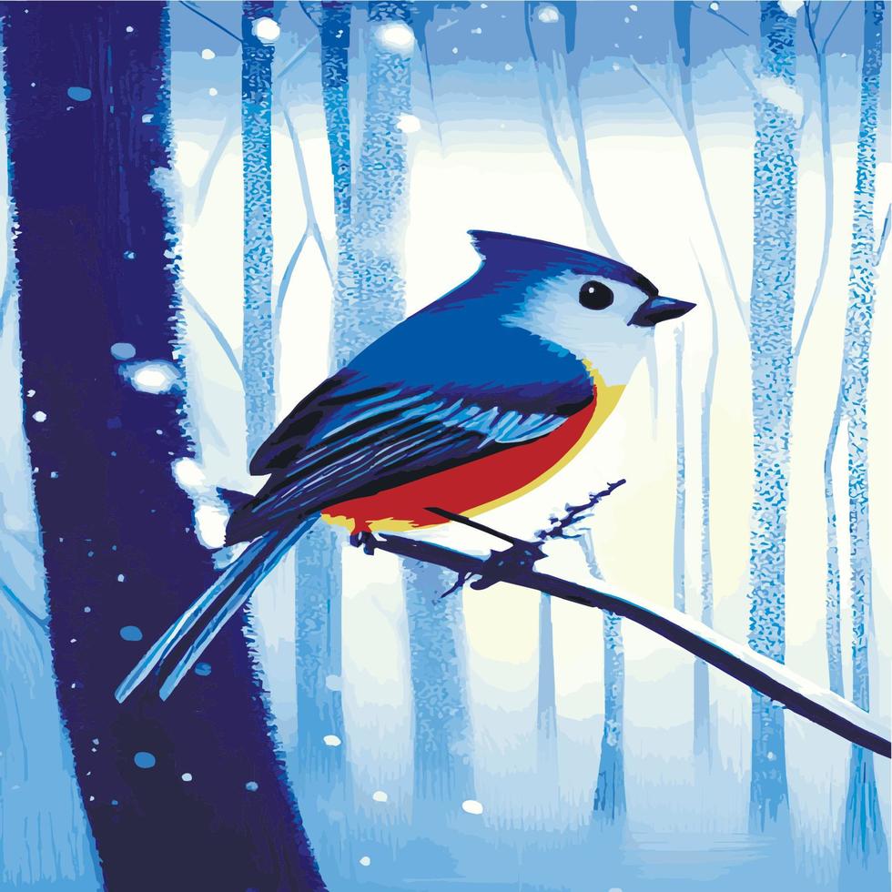 Vector realistic detailed vector illustration winter birds branches ...