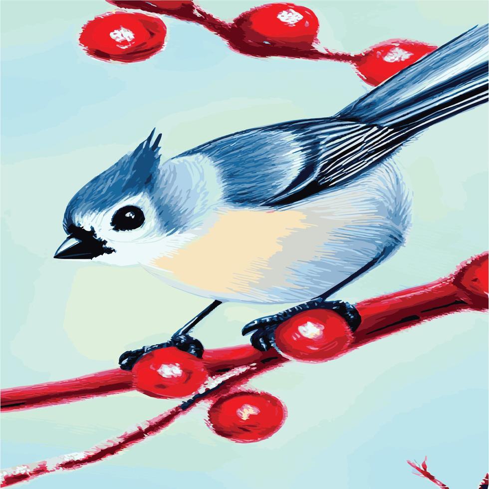 Vector realistic detailed vector illustration winter birds branches ...