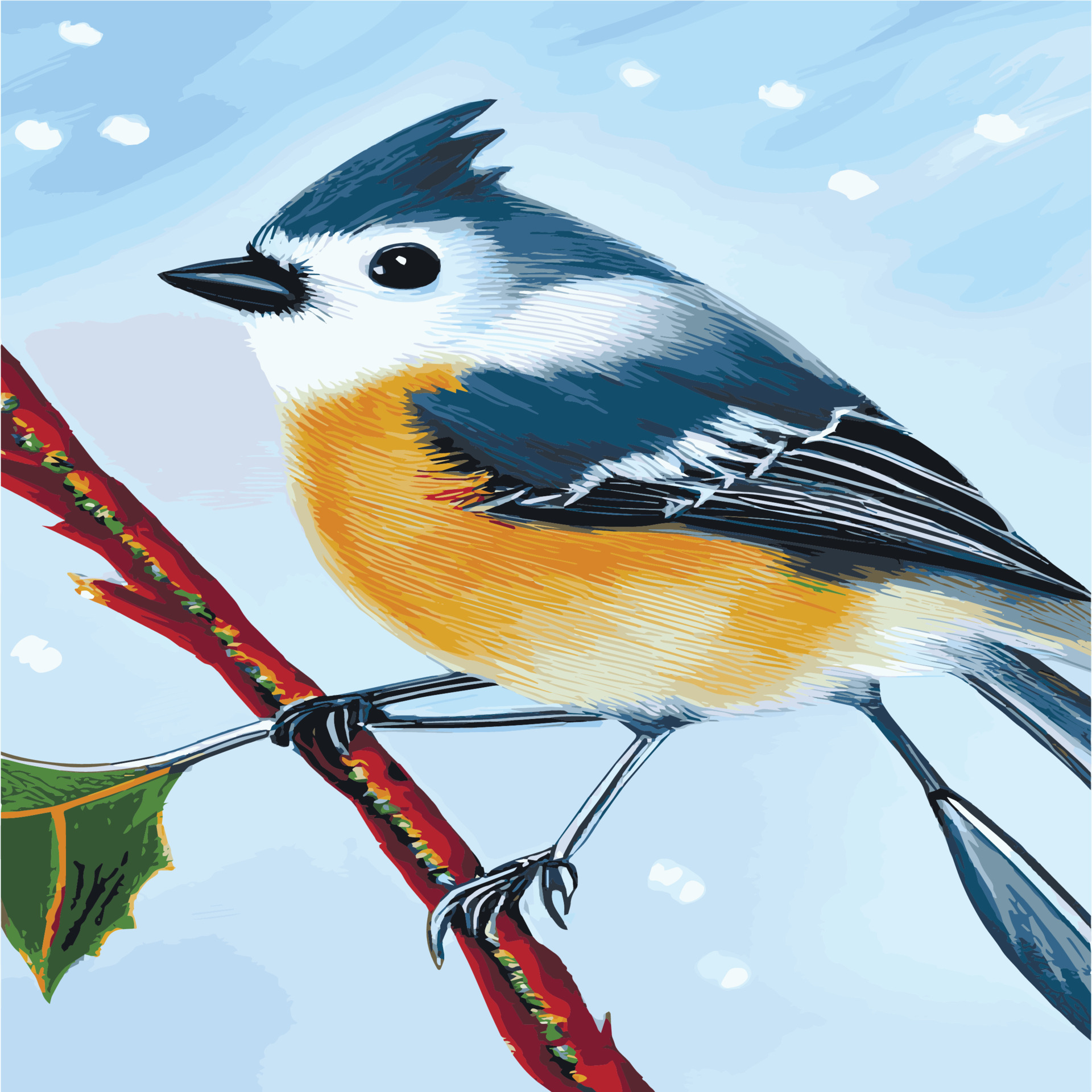Vector realistic detailed vector illustration winter birds branches ...