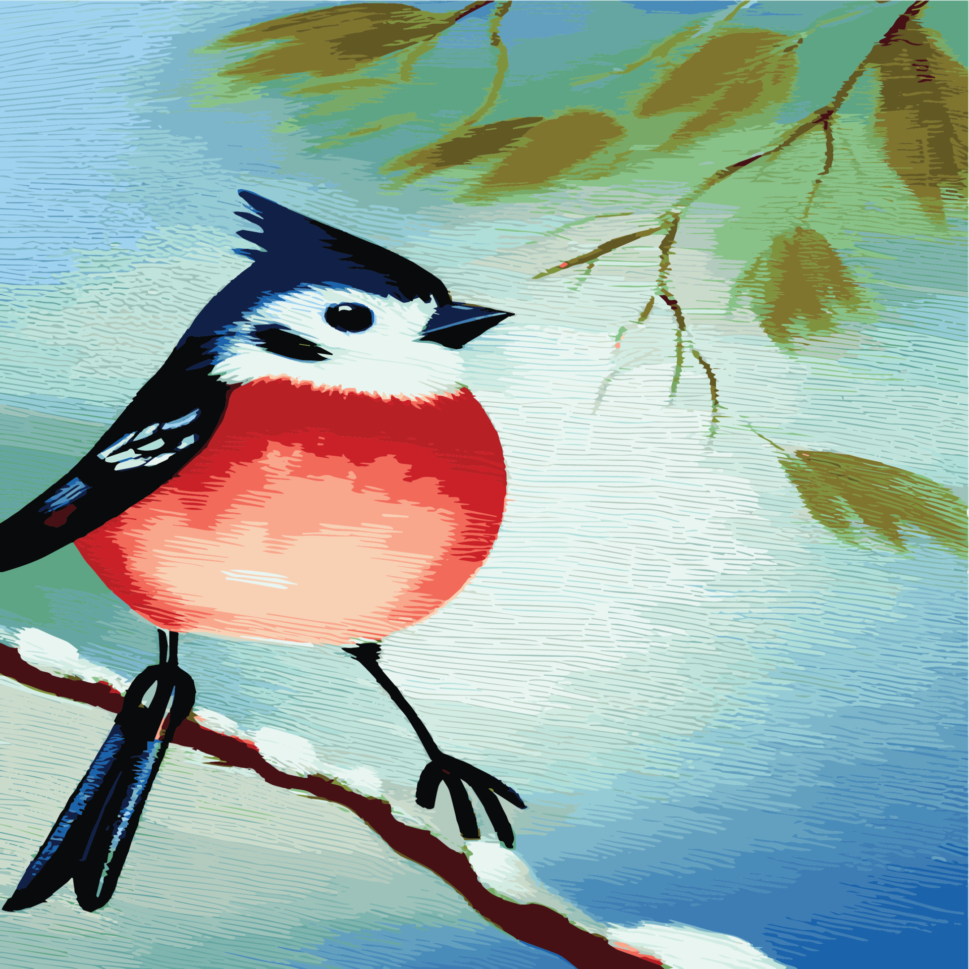 Vector realistic detailed vector illustration winter birds branches ...