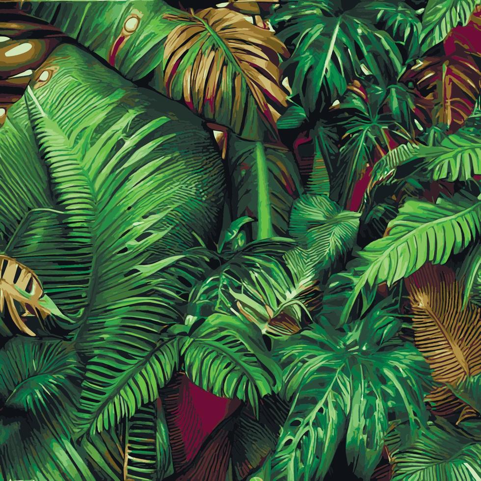 Jungle Vector Illustration With Tropical Leaves Patern Trendy Summer