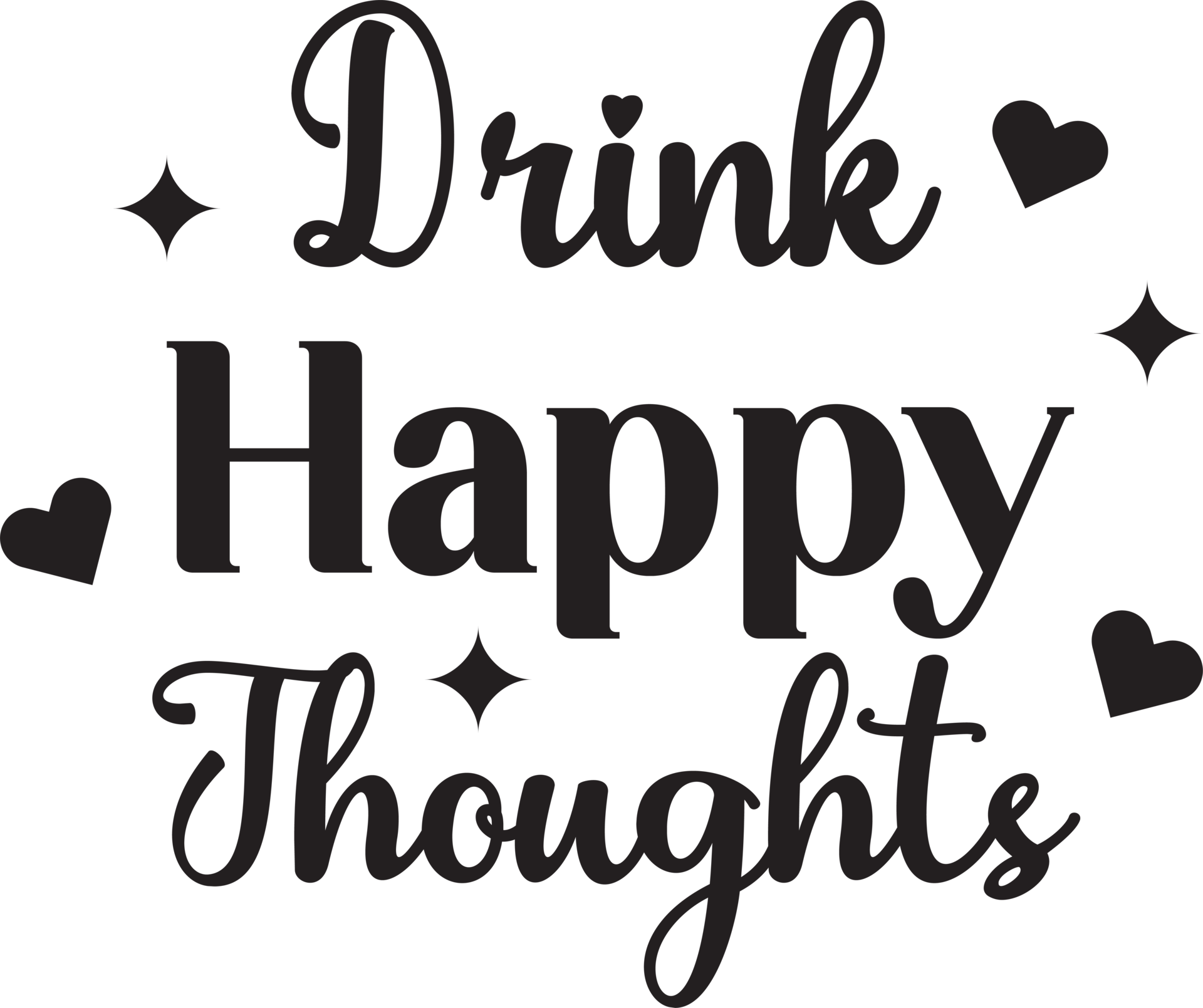 Drink Happy Thoughts lettering and coffee quote illustration 13395076 PNG