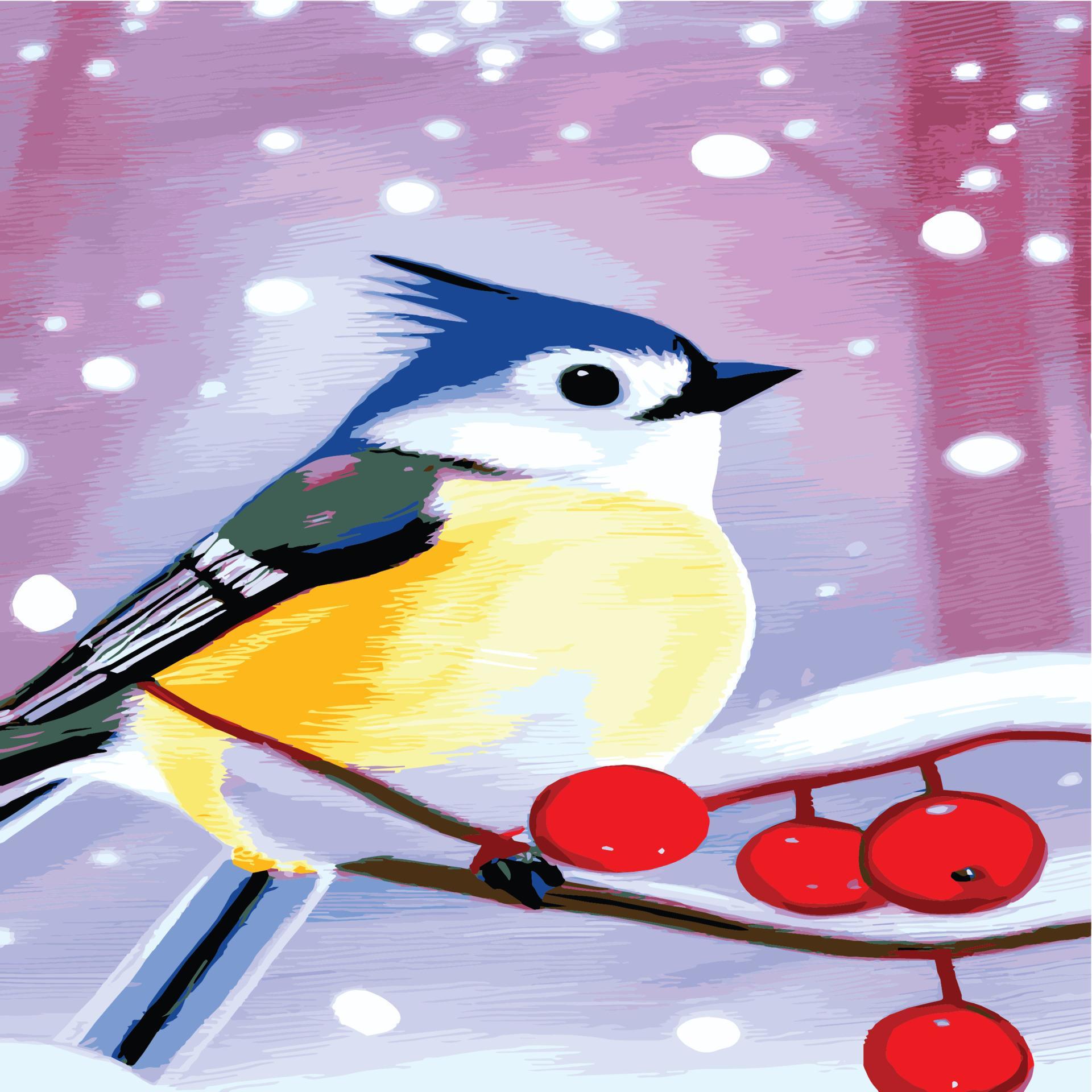 Vector realistic detailed vector illustration winter birds branches ...