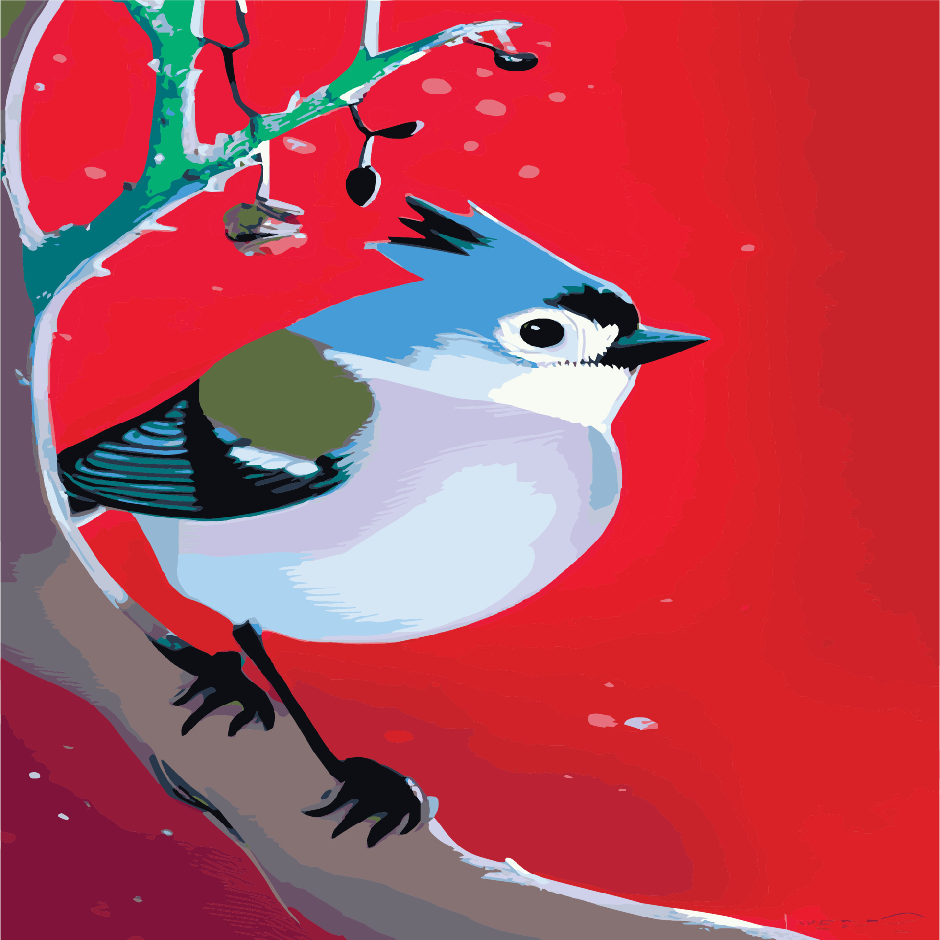 Vector realistic detailed vector illustration winter birds branches ...