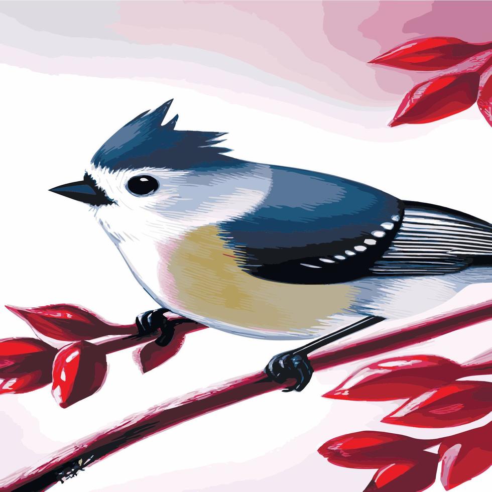 Vector realistic detailed vector illustration winter birds branches ...