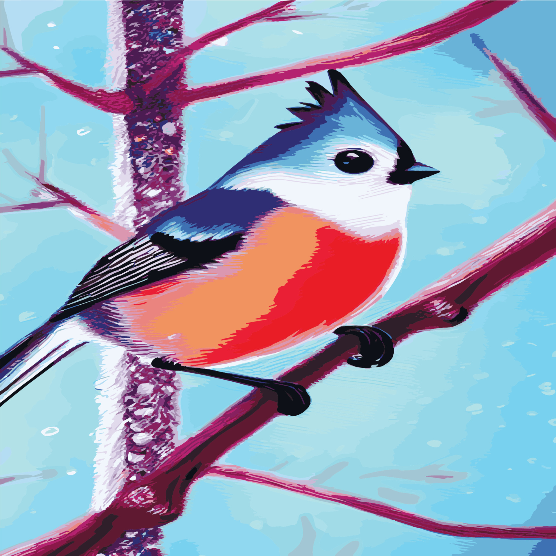 Vector realistic detailed vector illustration winter birds branches ...