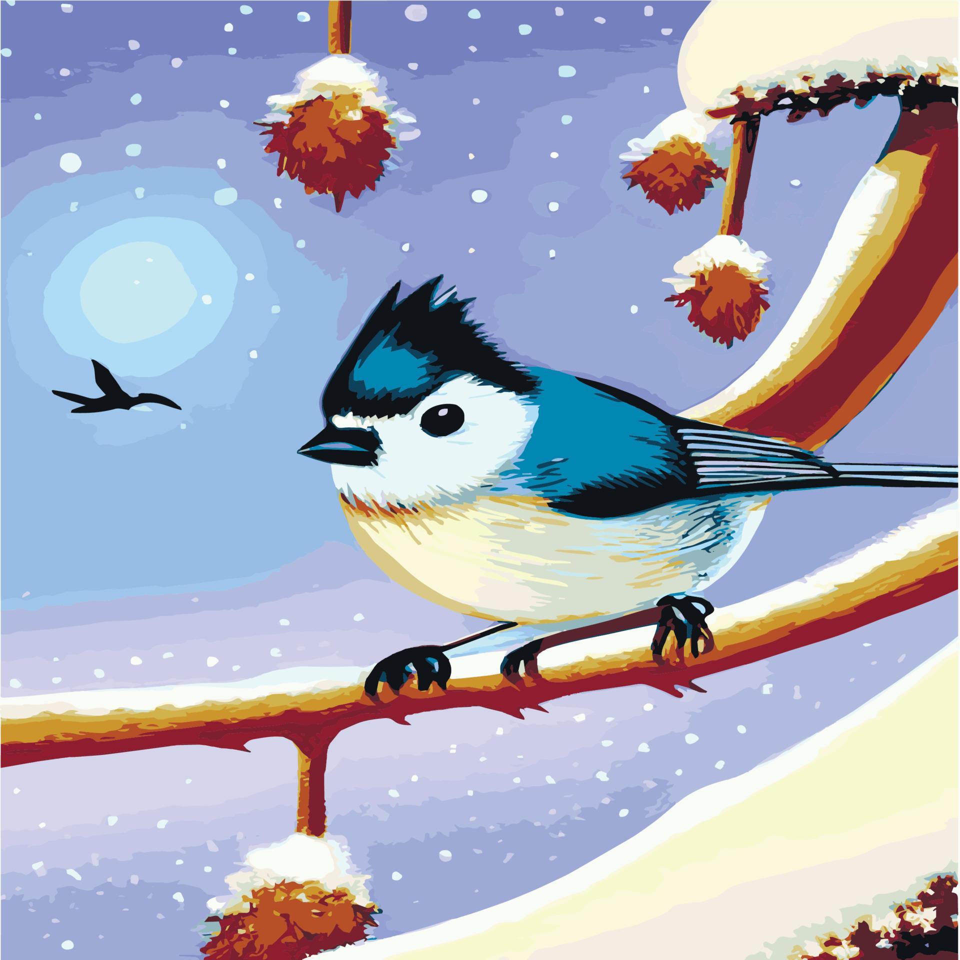 Vector realistic detailed vector illustration winter birds branches ...