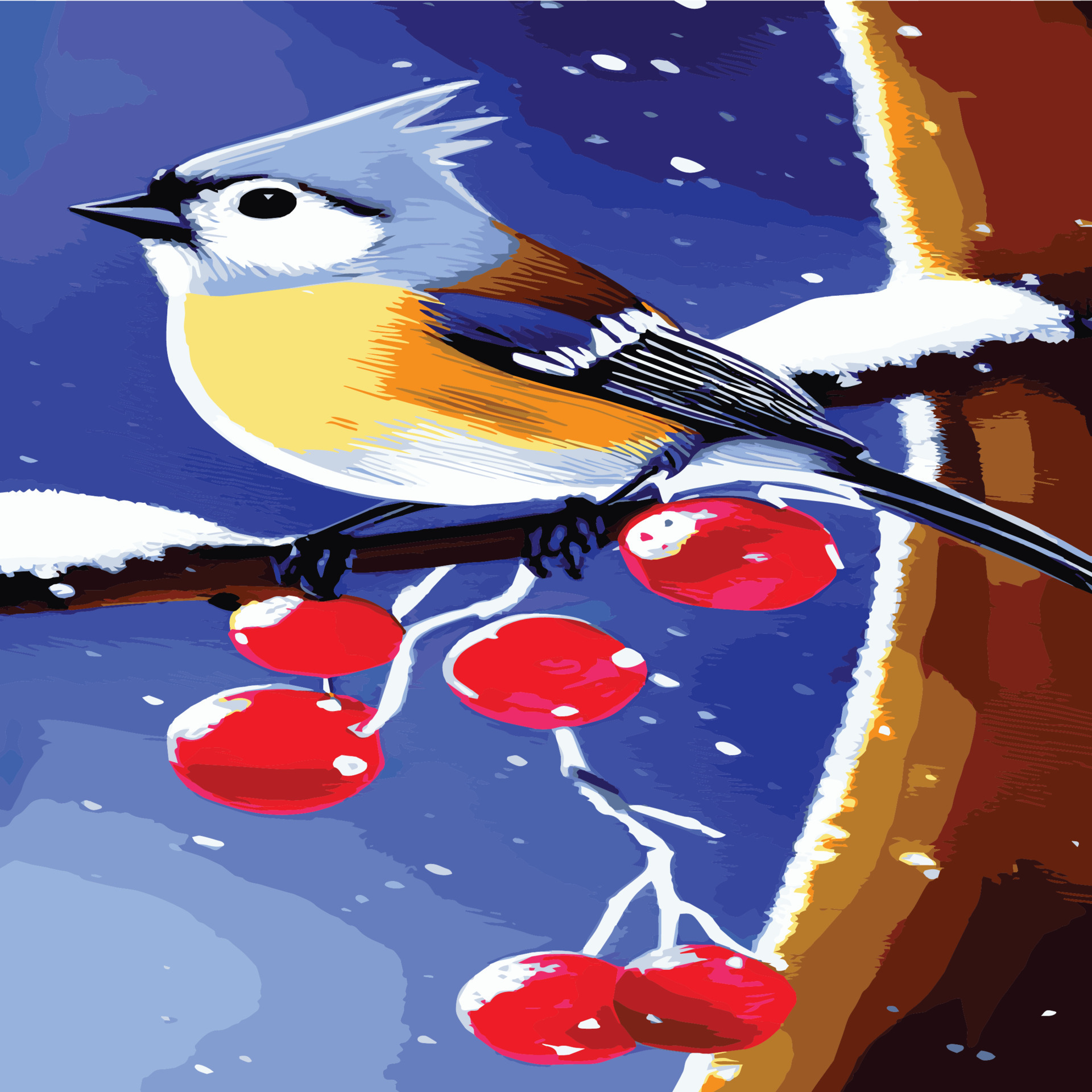 Vector realistic detailed vector illustration winter birds branches ...