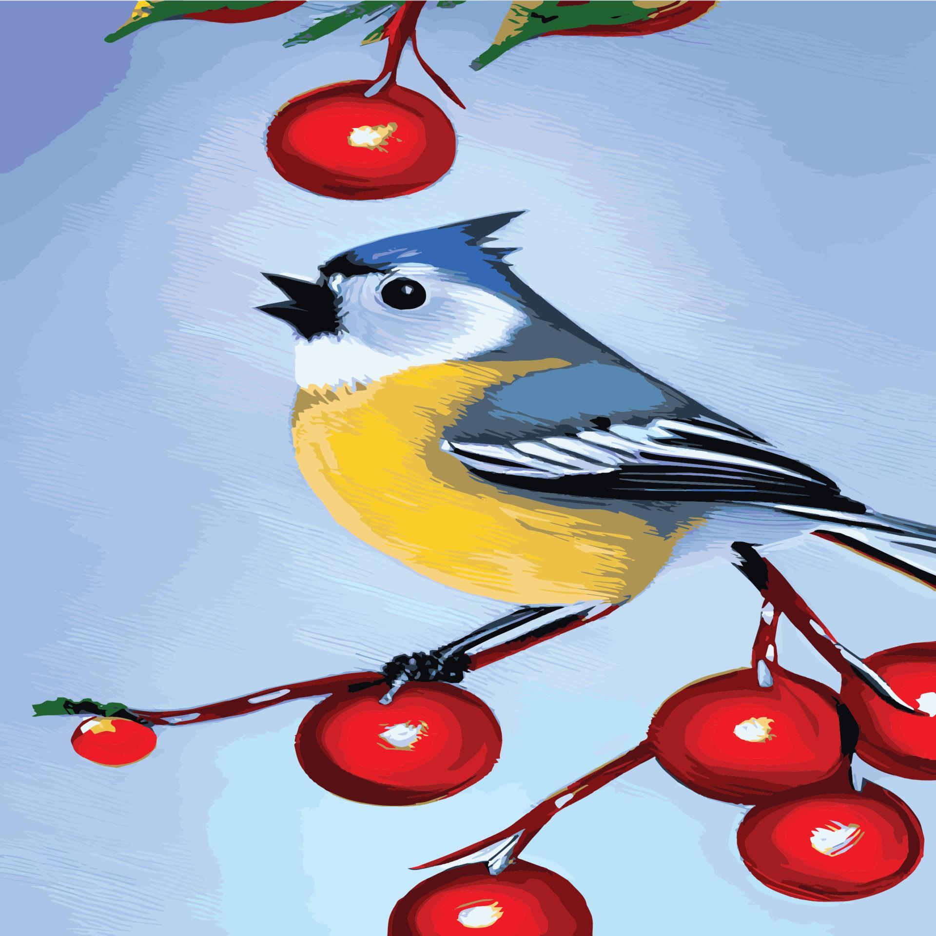 Vector realistic detailed vector illustration winter birds branches ...