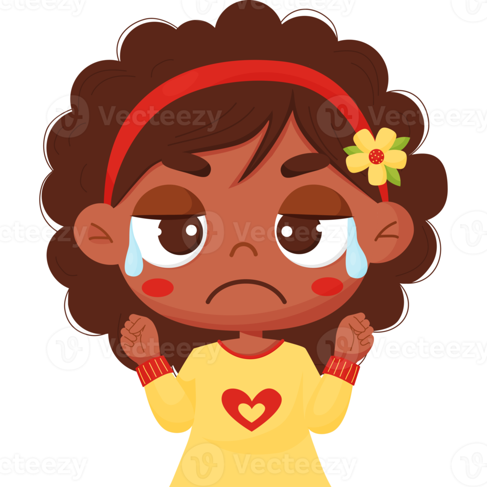 Crying black girl. Emotion face 13395823 PNG