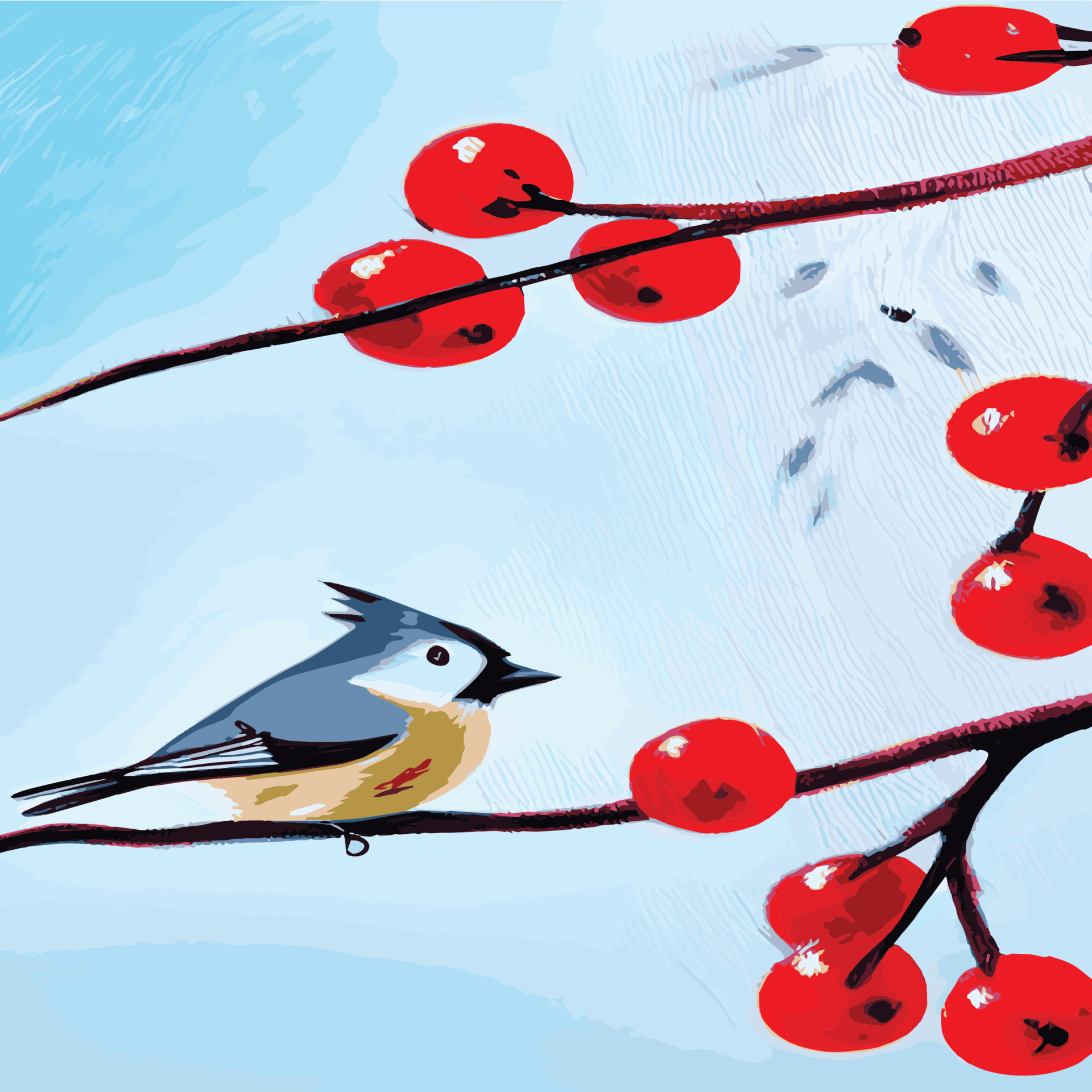 Vector realistic detailed vector illustration winter birds branches ...