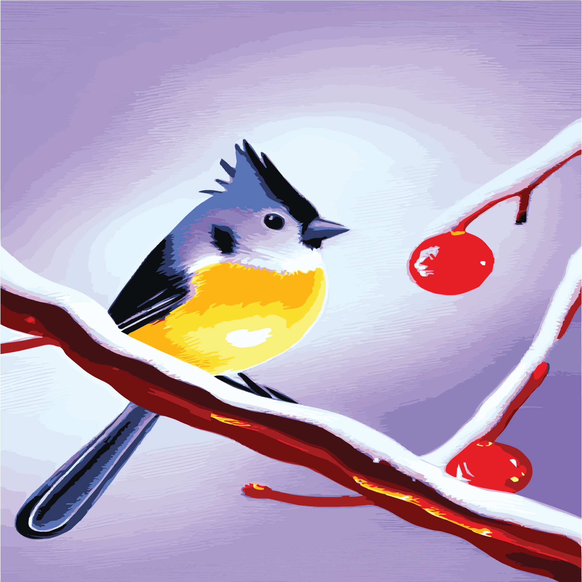 Vector realistic detailed vector illustration winter birds branches ...