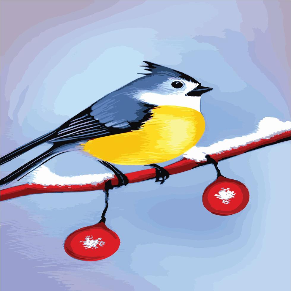Vector realistic detailed vector illustration winter birds branches ...