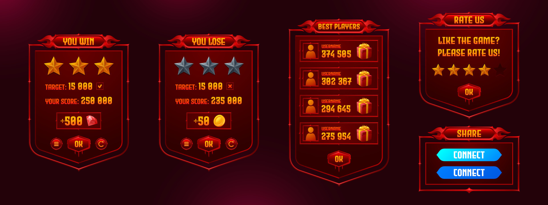 Game Menu Interface Ui Elements Settings Boards 13396604 Vector Art At