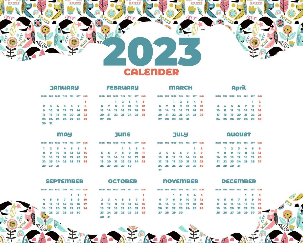 Hand drawn tropical summer with toucans 2023 calendar template 13398321 ...