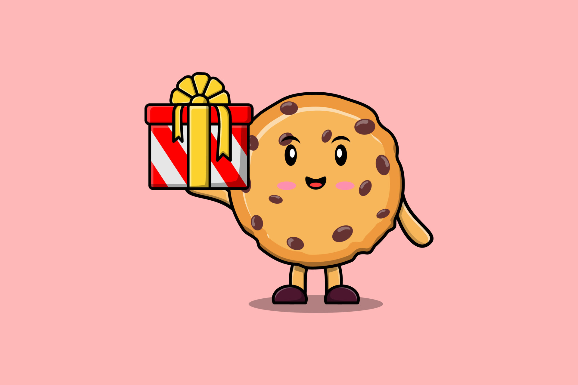 personaje de galletas de dibujos animados lindo con caja de regalo 13400054 Vector en Vecteezy