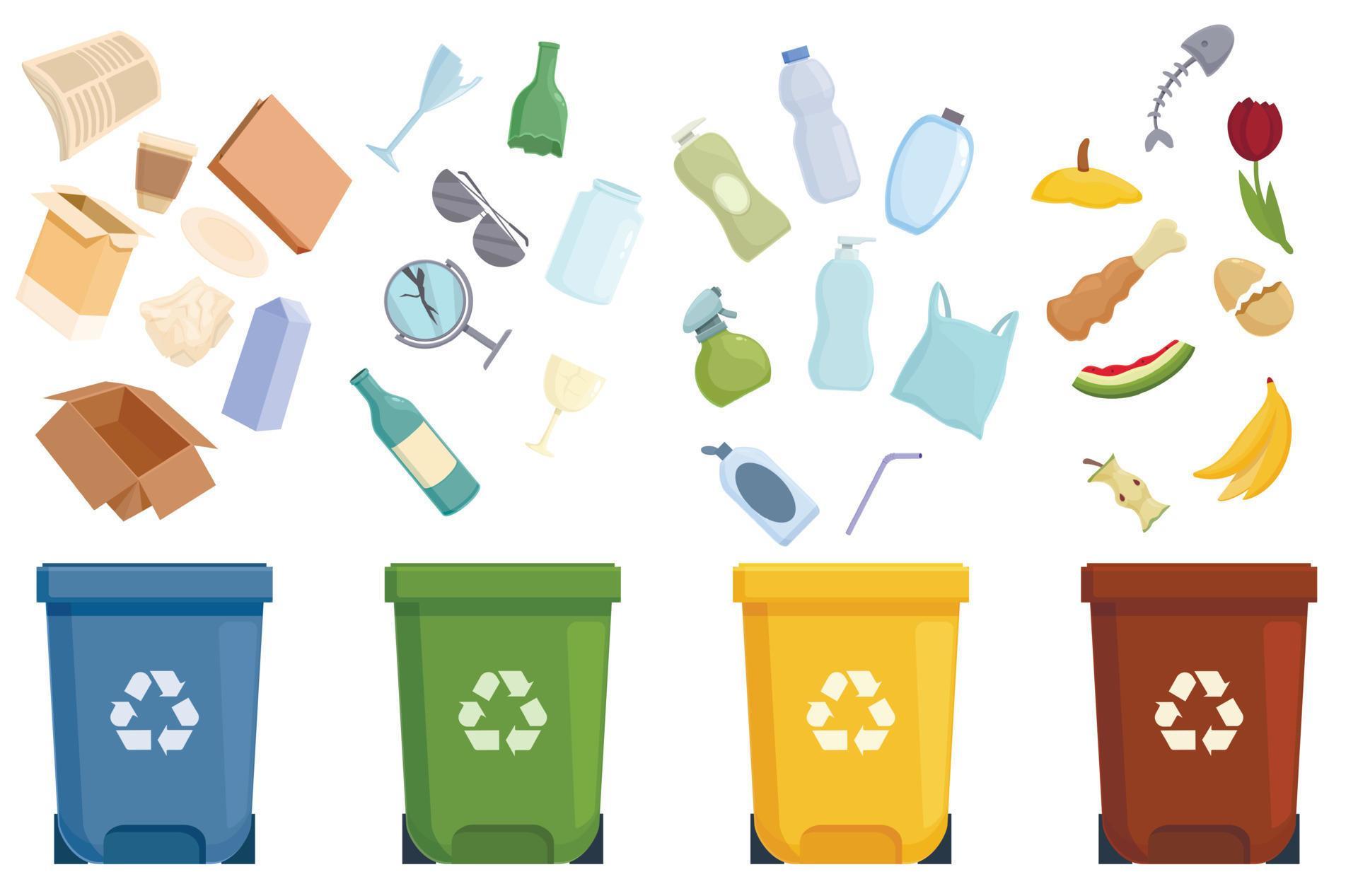 Waste sorting icons set cartoon vector. Garbage sorting 13400689 Vector ...