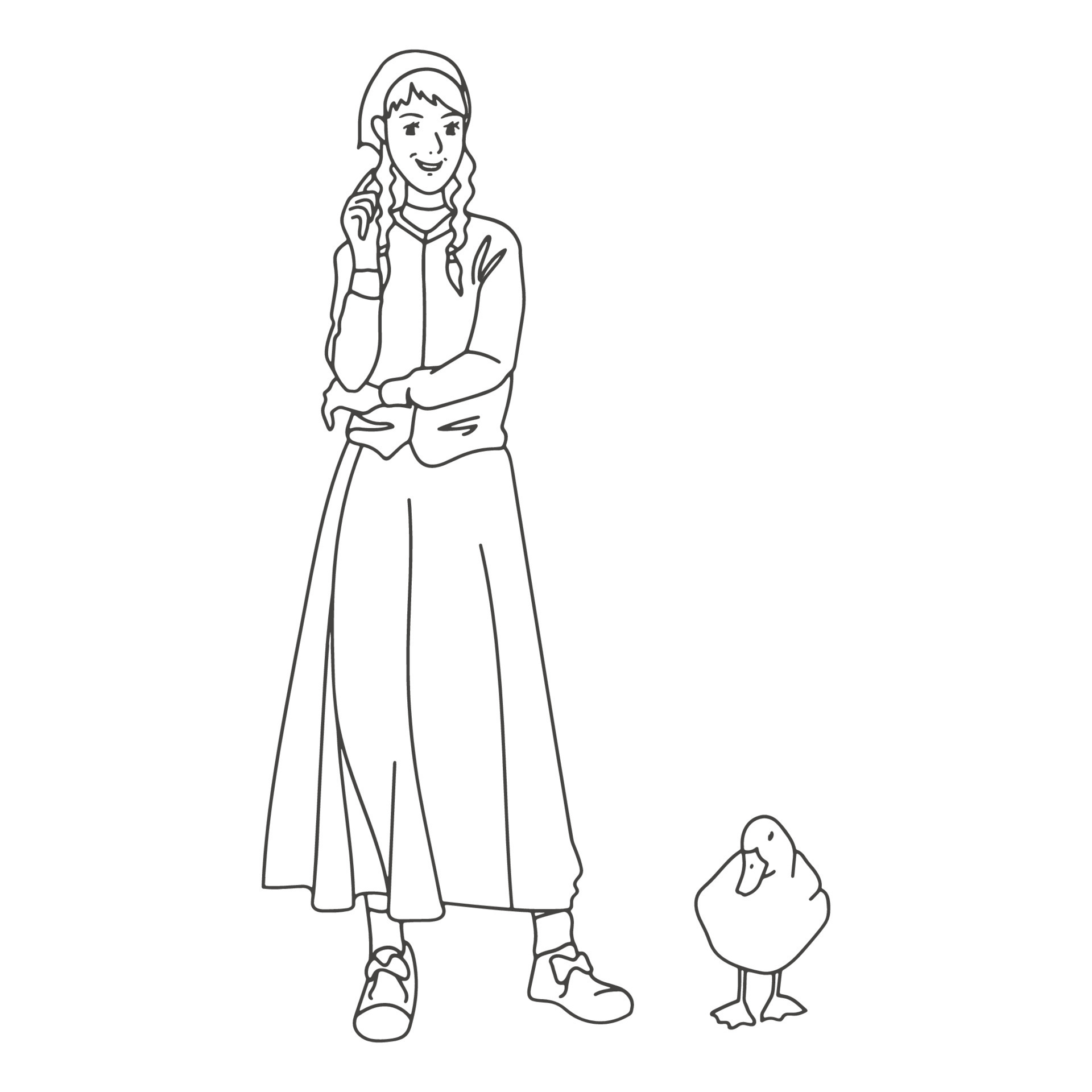 Doodle Country Girl Standing With A Duck 13411926 Vector Art At Vecteezy