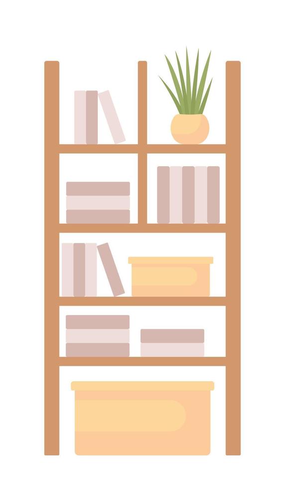 Shelving Unit With Stuff Semi Flat Color Vector Object Rack For Office