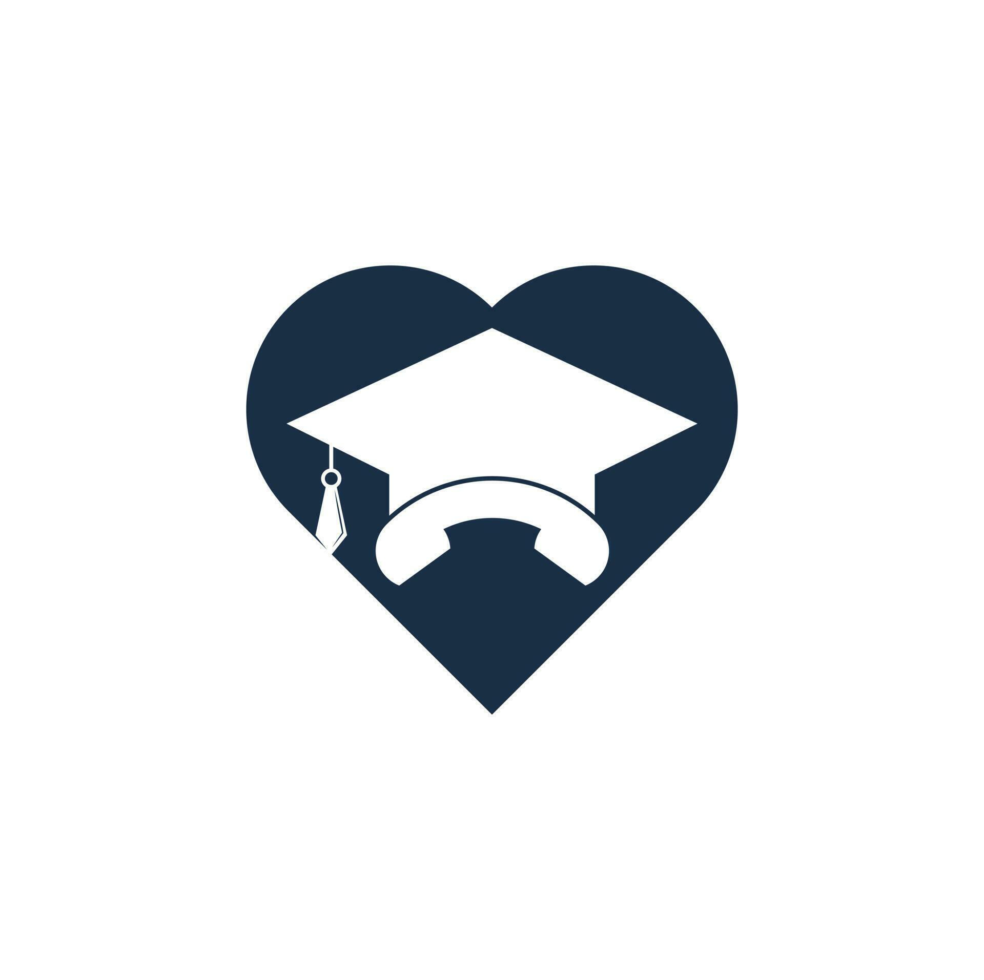 Education Call Heart Shape Concept Vector Logo Design Template Graduation Cap And Handset Icon