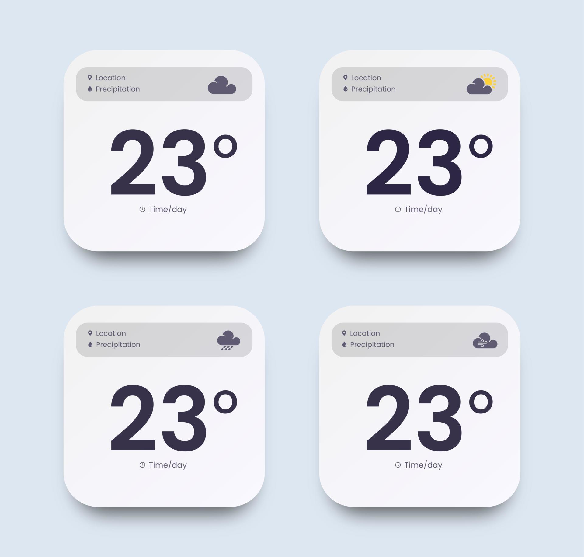 Interface elements for weather forecast mobile app. White UI toolkit ...