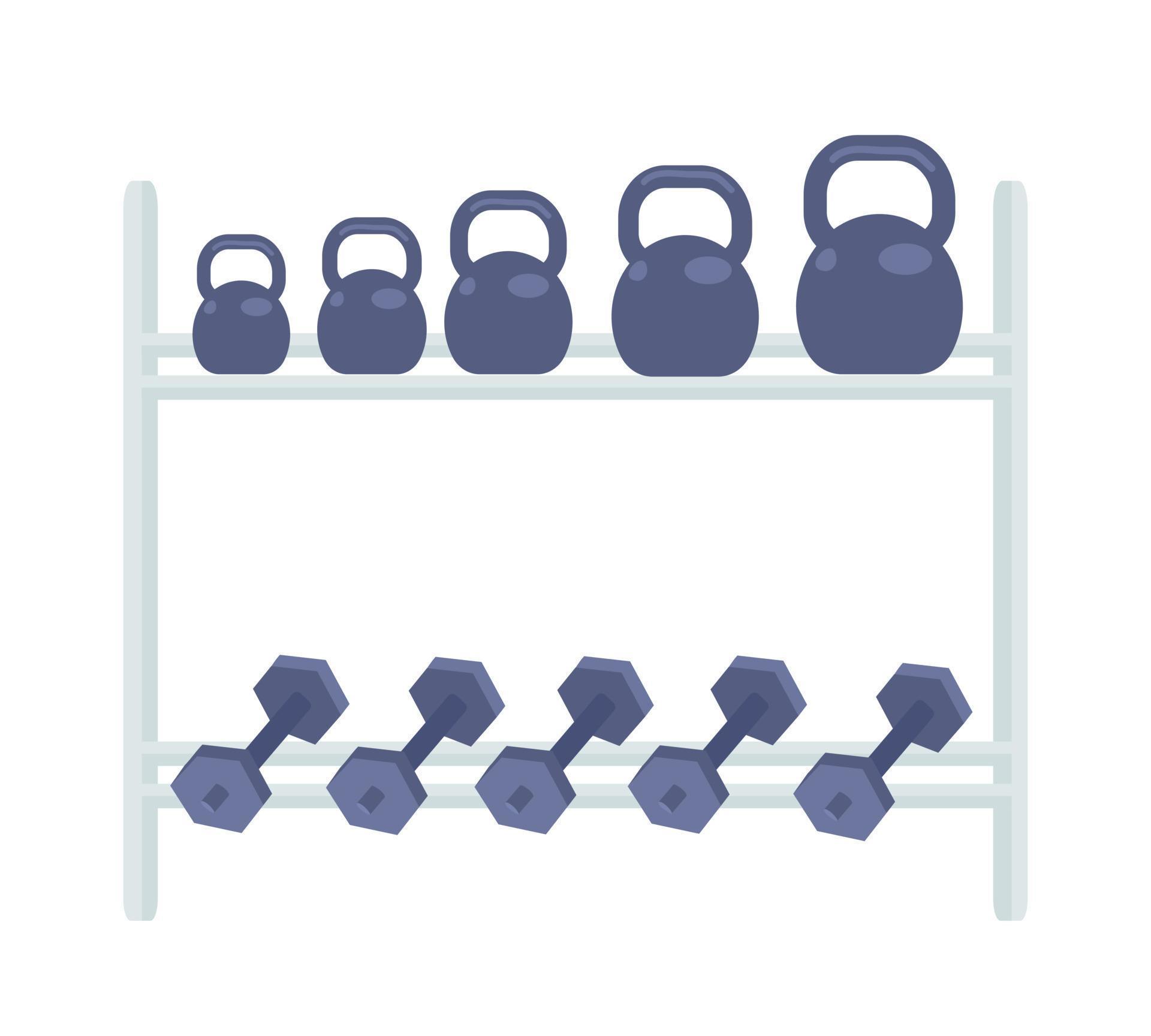 Shelving Unit With Dumbbells And Kettlebells Semi Flat Color Vector Object Editable Element