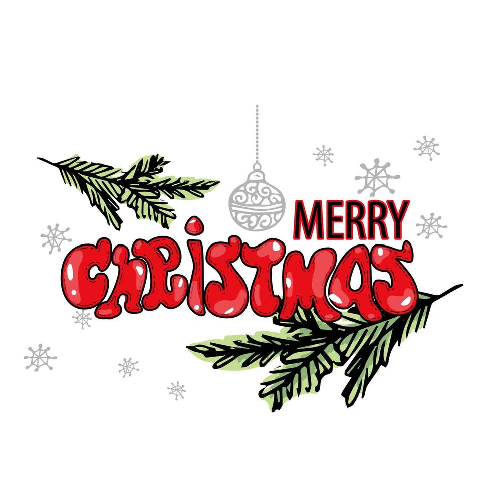 Merry Christmas Hand Drawn Lettering Banner Christmas Fir Tree Holiday