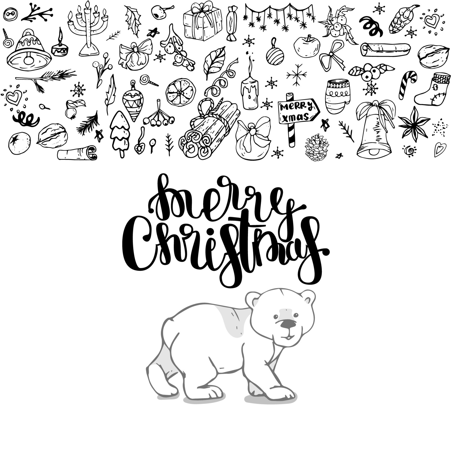 Merry Christmas Hand Drawn Lettering Banner Typography Emblem Text