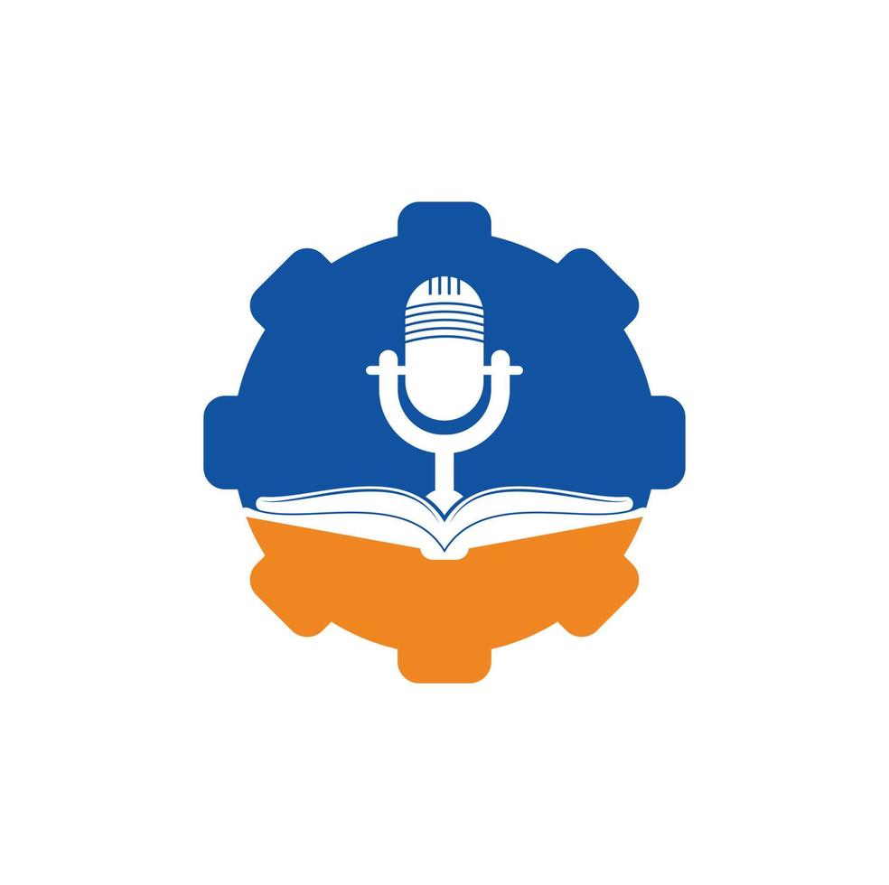 Podcast book gear shape vector logo design. Education podcast logo ... Podcast book gear shape vector logo design. Education podcast logo ...