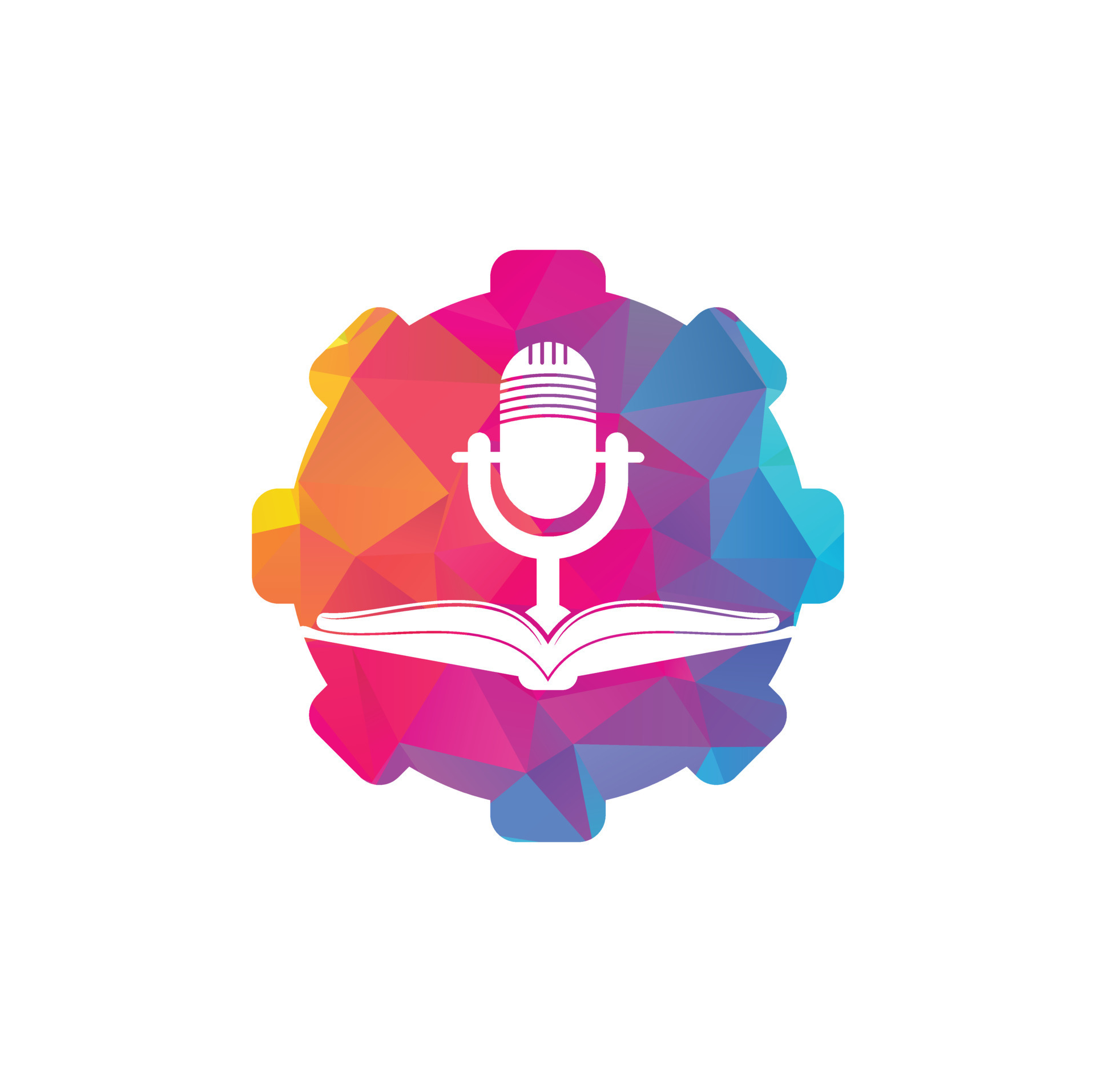 Podcast book gear shape vector logo design. Education podcast logo ... Podcast book gear shape vector logo design. Education podcast logo ...