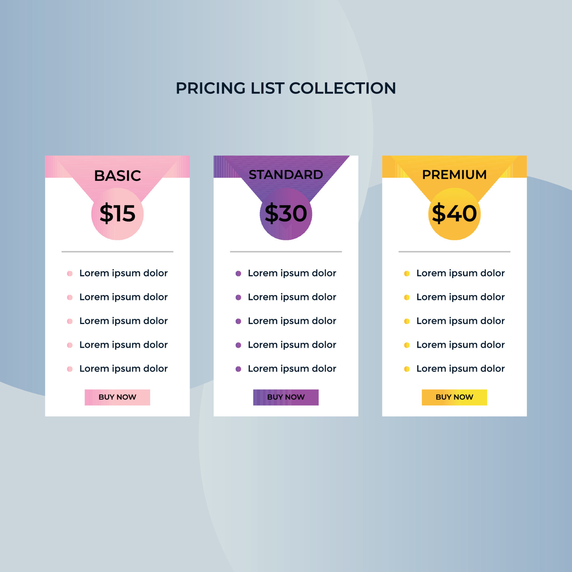 Three Tariffs Interface For The Site Ui Ux Vector Banner For Web Appvector Backgroundset