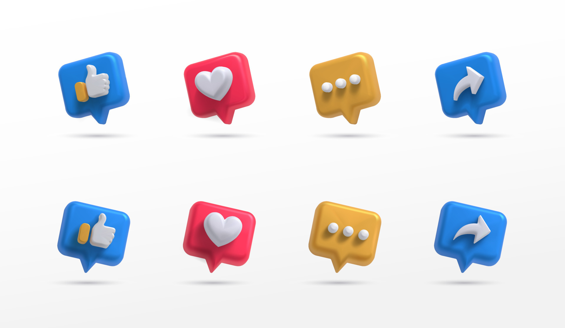 Social Media Icon Set Thumbs Comment Share And Love 3d Style 13421388 Vector Art At Vecteezy