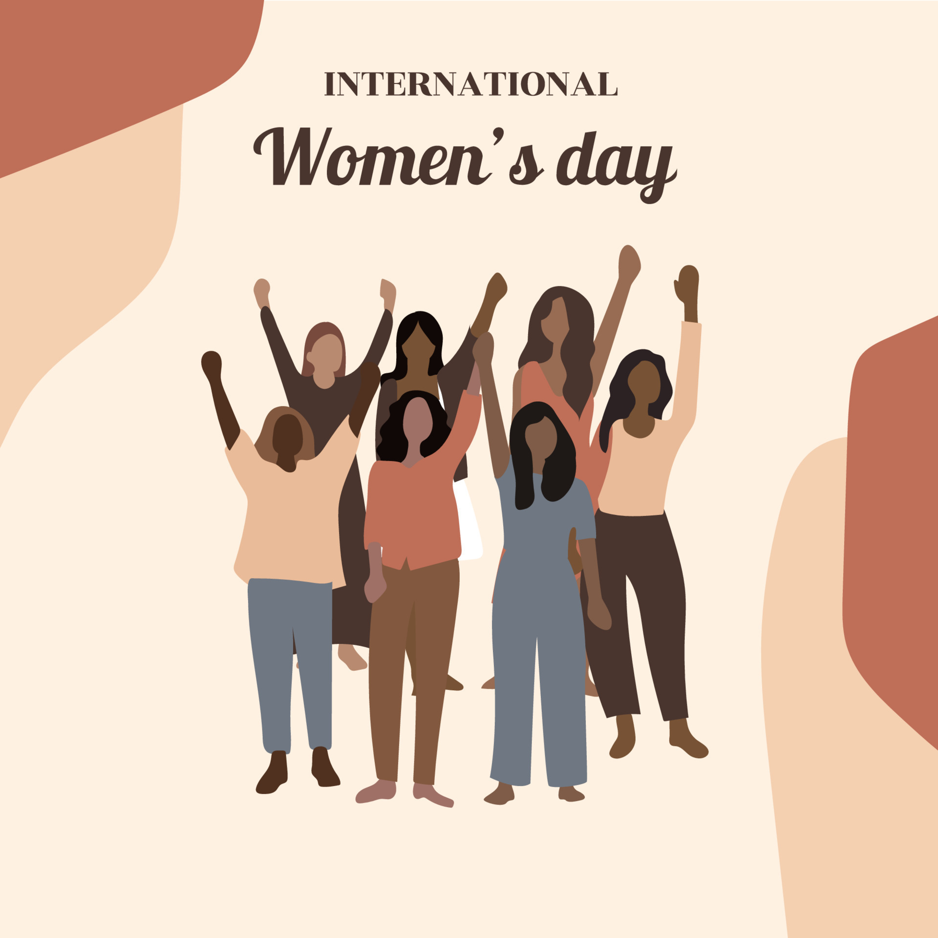 Happy Womens Day Flat Style Diverse Women Standing Together For