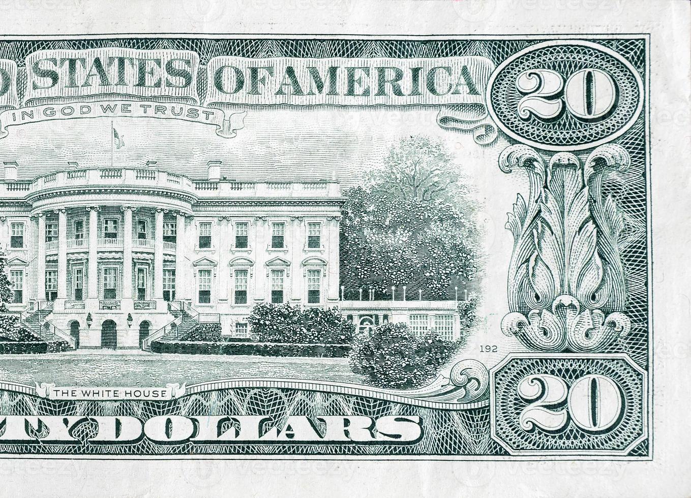 US 20 dollars banknote with white house closeup macro bill fragment 13424655 Stock Photo at Vecteezy
