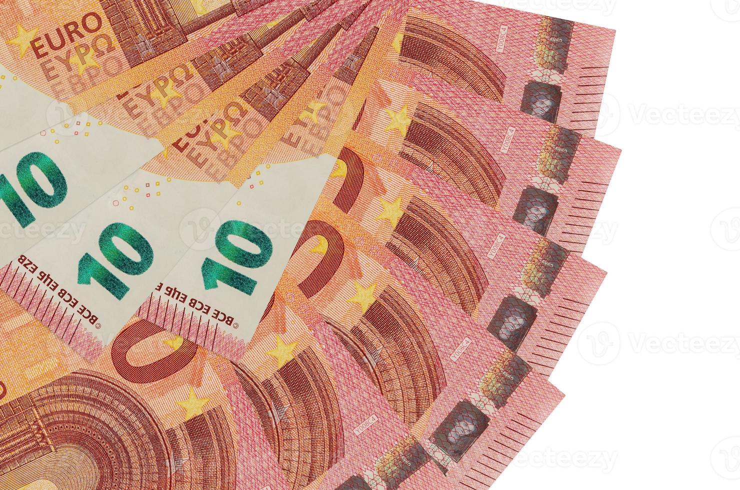 10 euro bills lies isolated on white background with copy space stacked in fan shape close up ...