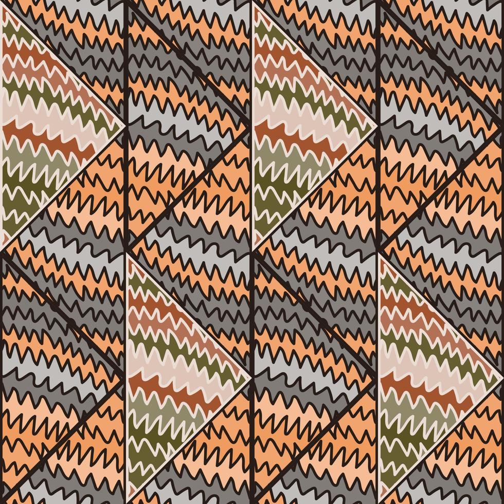 Abstract Wave Seamless Pattern In Doodle Style Hand Drawn Zig Zag Lines Mosaic Ornament