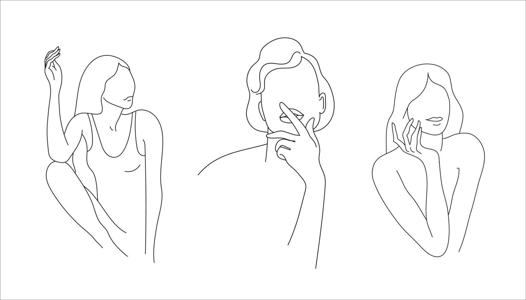 Vector Set Of Abstract Minimalistic Female Figures Line Style Female