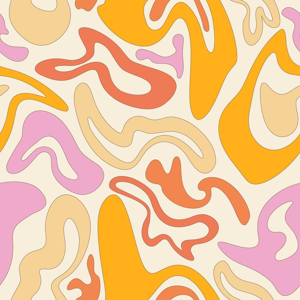 Seamless abstract pattern in the style of the 1970s. Wavy pattern with abstract distorted ...
