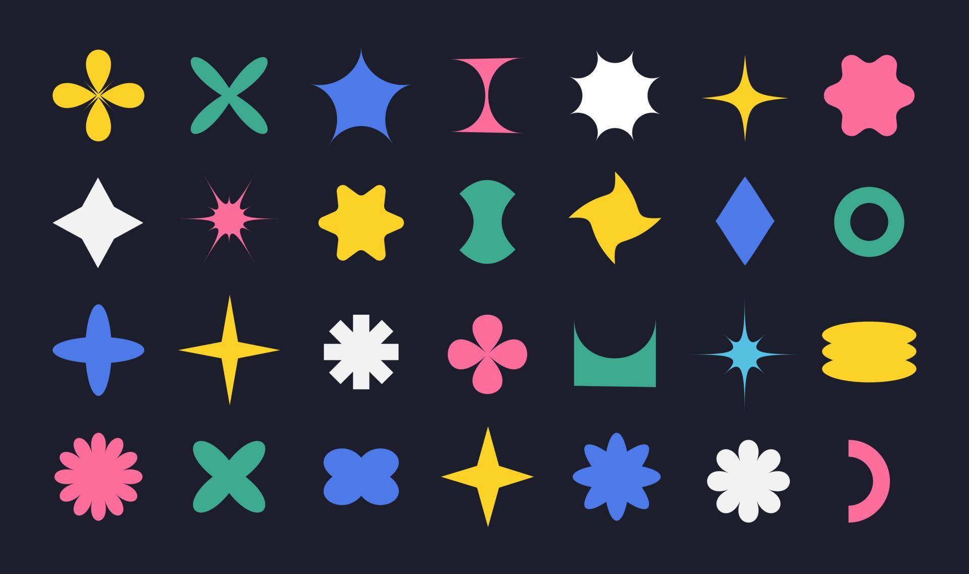 Brutalism shapes, minimalist geometric elements, abstract bauhaus forms. Simple star and flower ...