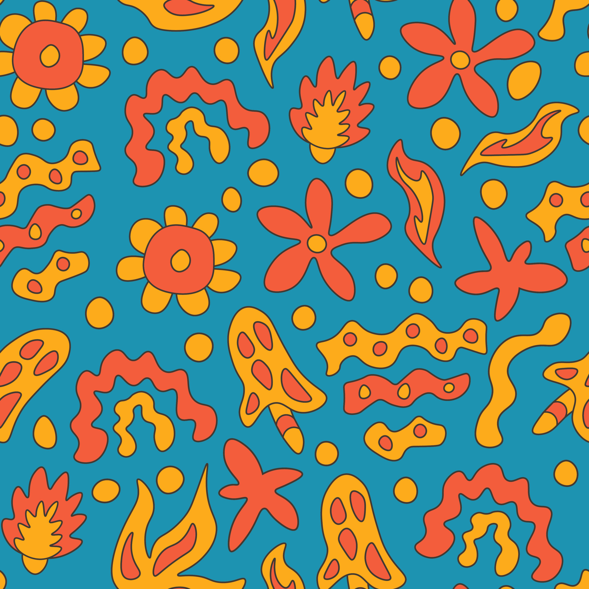 Retro seamless pattern with groovy flowers 13431203 Vector Art at Vecteezy