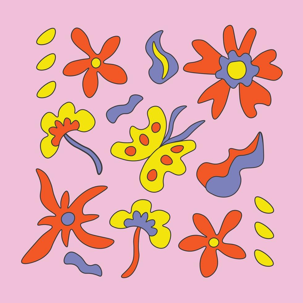 Groovy Retro Floral Card 13431204 Vector Art At Vecteezy