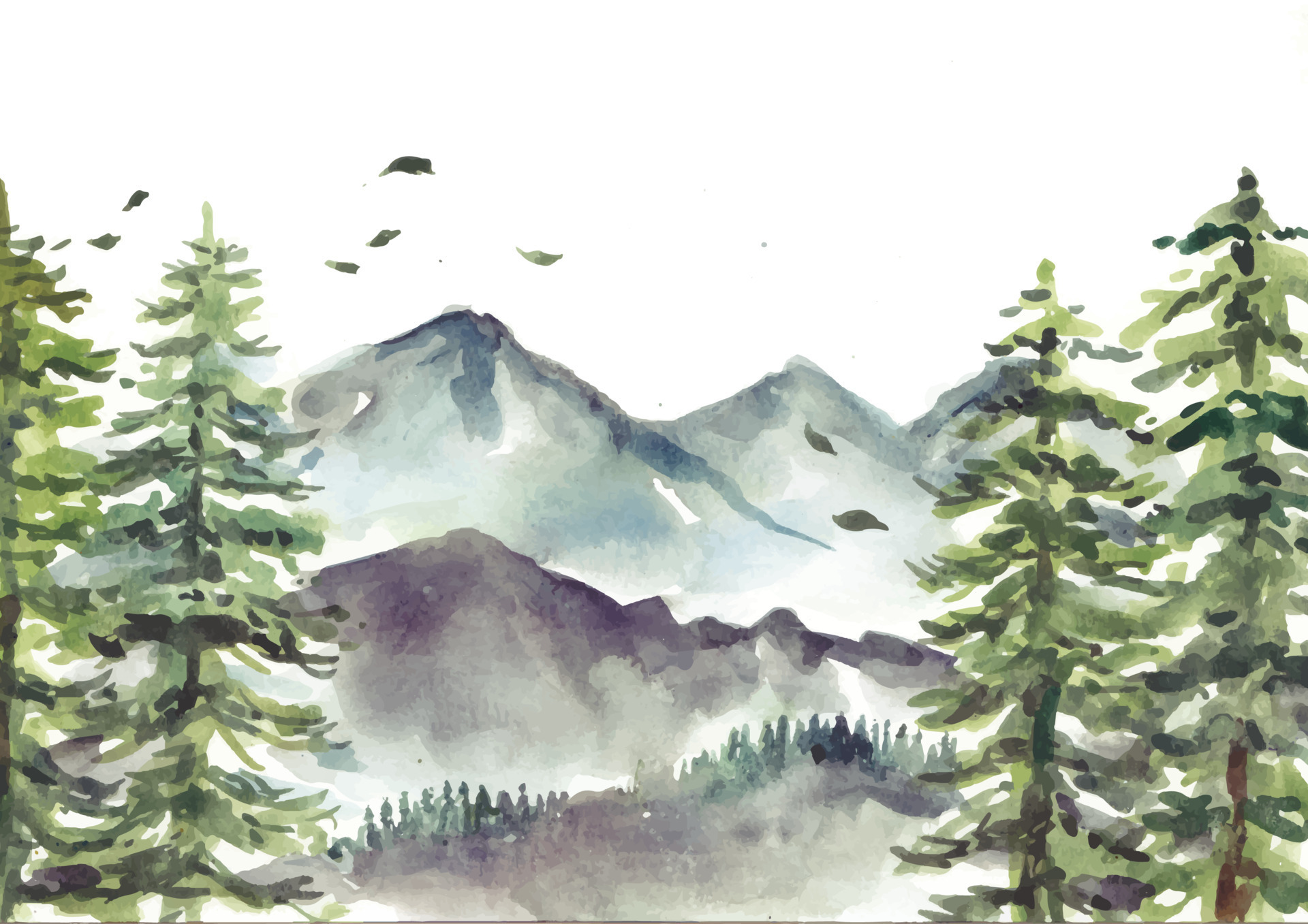 Mountain and pine trees watercolor 13431509 Vector Art at Vecteezy