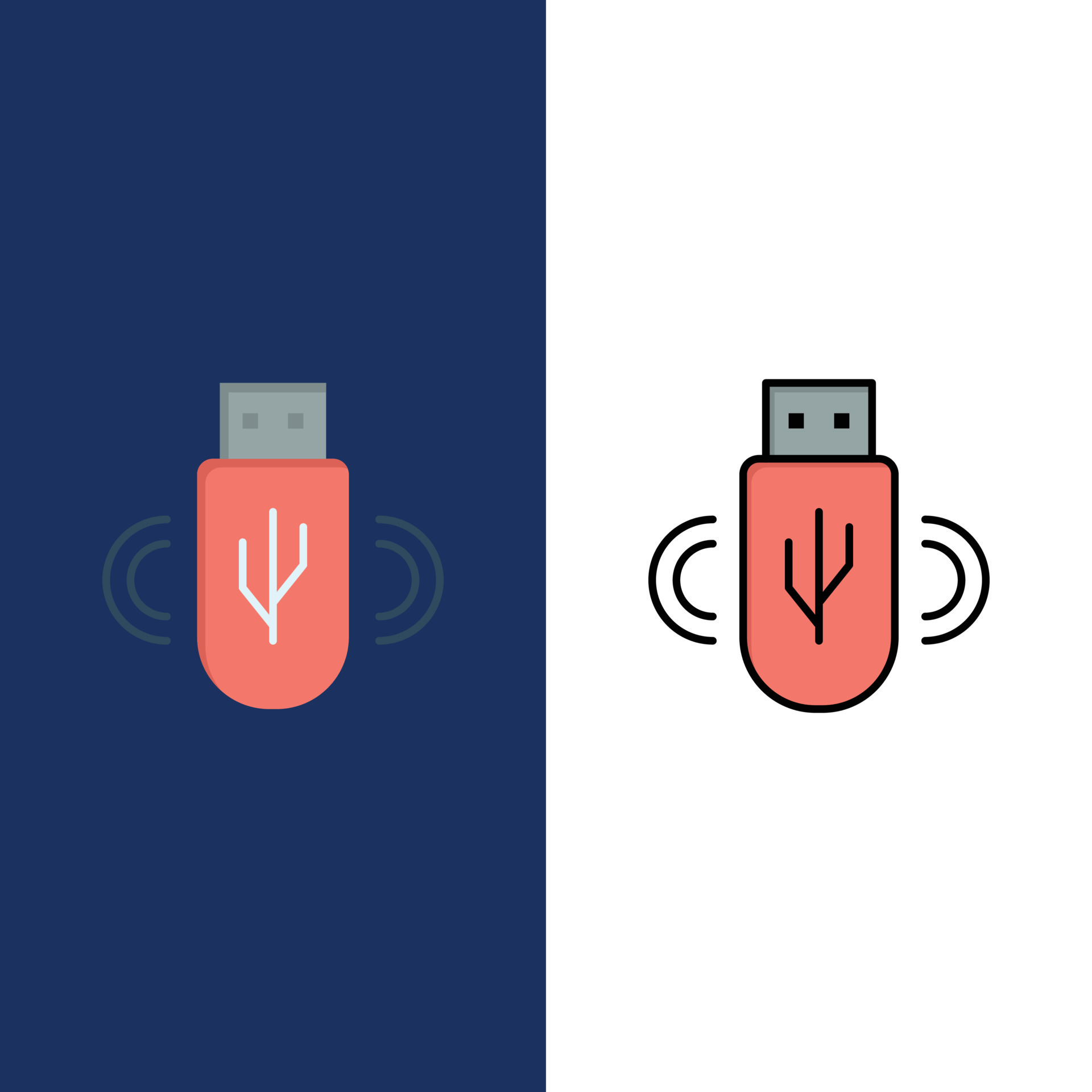 Usb Share Data Storage Icons Flat And Line Filled Icon Set Vector Blue