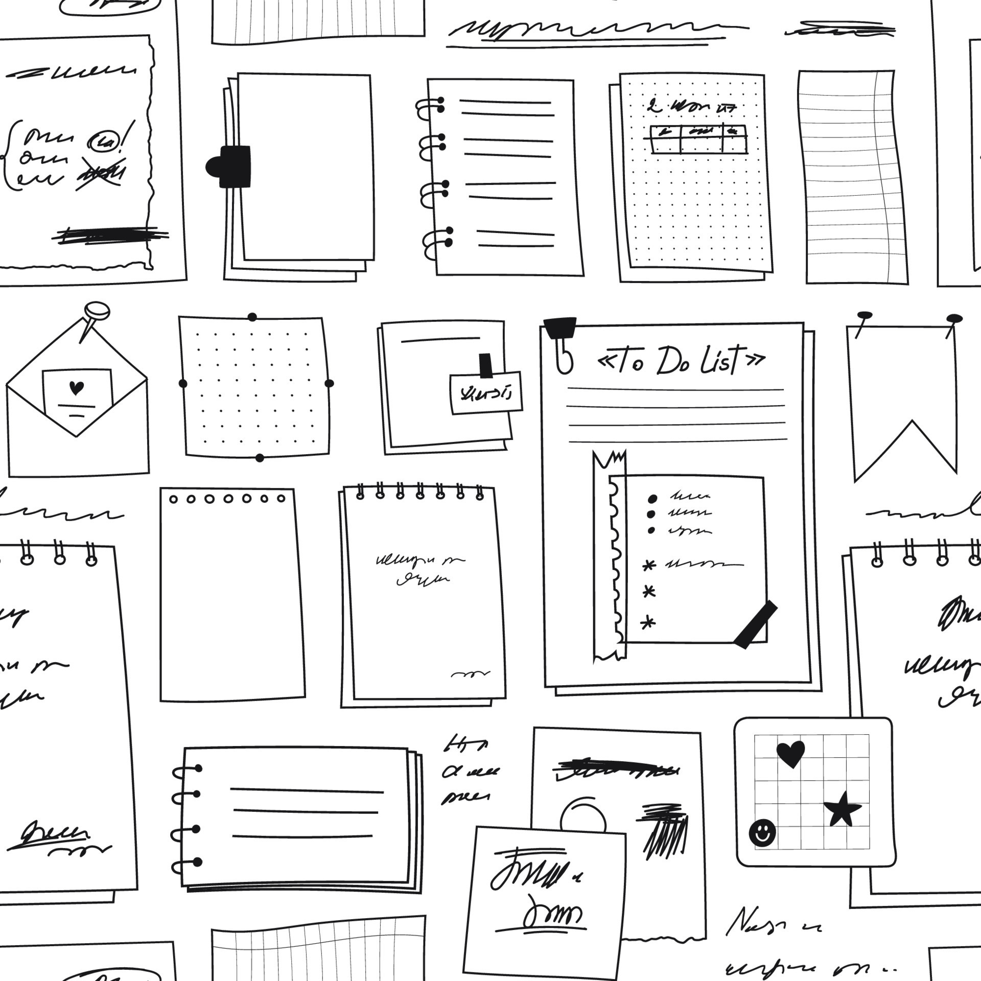 Seamless Pattern Of Hand Drawn Paper Notes On Assorted Paper Sketch Paper Sheets Of Different